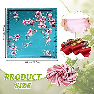 Hicarer 24 Pcs 35 Inch Silk Head Scarf Large Square Neck Scarf Sleeping Hair Wrapping Satin Scarf for Women