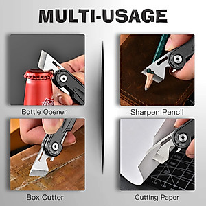 Multitool Pocket Knife, EDC Folding Knives, Small Pocket Knives with Bottle Opener Mini Pry Tool, Gifts for Men Dad Everyday Carry Keychain (black)