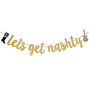 Let's get nashty Gold Glitter Banner Sign Garland Pre-strung for Nashville Bachelorette Party Decorations