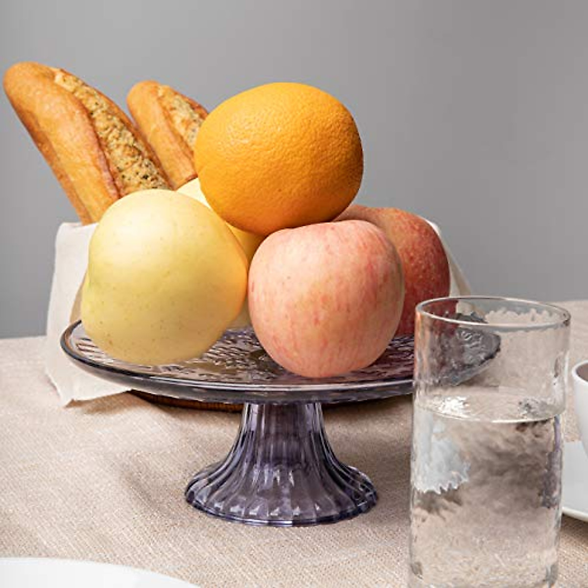 KMwares 9" D Colored Glass Round Cake Stand, Serving Platter, Multifunctional Dessert Plate with Beautiful Lavender Color for Wedding, Birthday Party, Kicthen Baking Ware