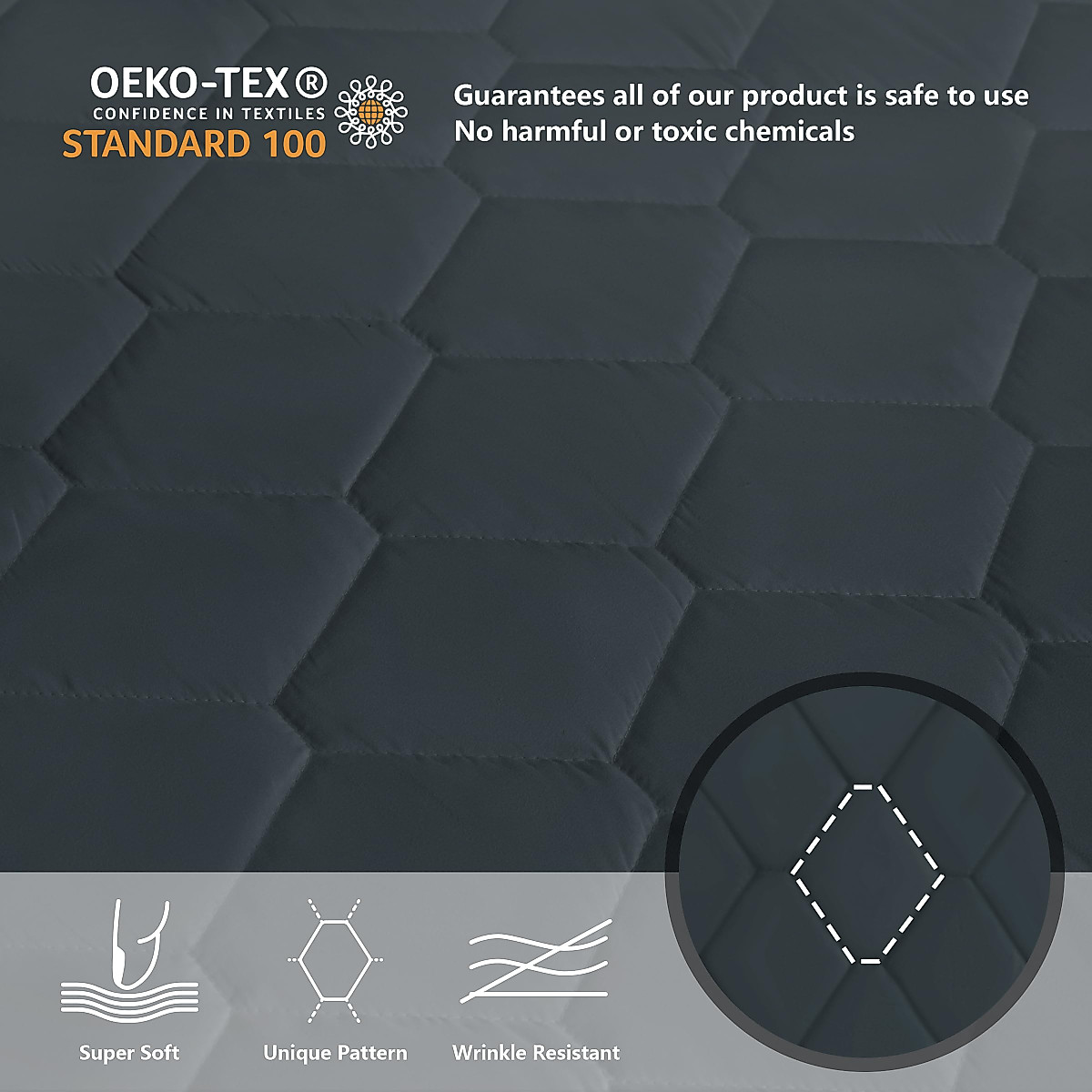 King Waterproof Mattress Protector, Breathable Noiseless Mattress Cover, Deep Pocket Fit Up to 21 Inches, Quilted Alternative Filling Mattress Pad Cover (Grey)