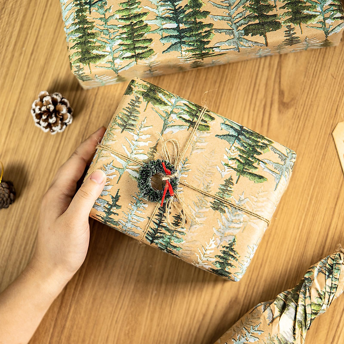 RUSPEPA Christmas Wrapping Paper, Jumbo Roll Kraft Paper - Christmas Tree Design for Holiday Gift Wrap - 30 Inches x 100 Feet