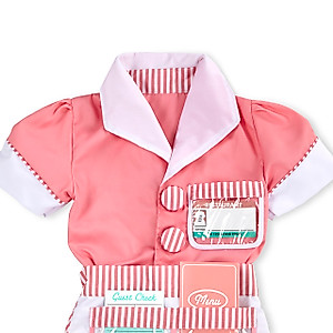 Melissa & Doug Waitress Role Play Costume Set (7 pcs) - Includes Apron, Order Pad, Cap Pink 3-6 years