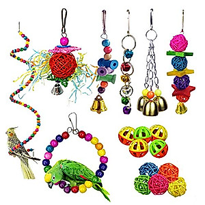 kathson 17 Packs Bird Toys Parrot Swing Chewing Toys, Hanging Bell Birds Cage Toys Colorful Toy for Small Parakeets, Conures, Cockatiels, Macaws, Finches, Love Birds
