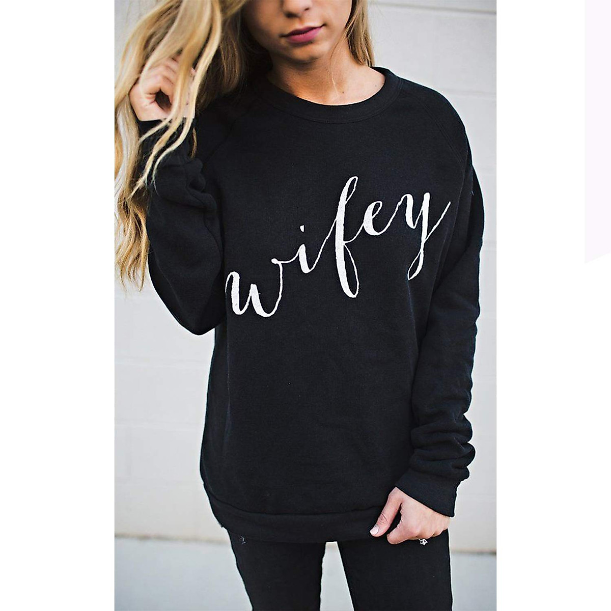 Wifey Sweatshirt t Shirts for Women Shirt just Married Honeymoon Bride Tshirt Womens Wedding Wife Bridal Shower Gift Mrs (Black, Unisex Small)