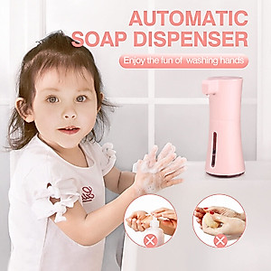 Foaming Soap Dispenser, Elbwenly 12oz/350ml Touchless Automatic Soap Dispenser, Battery Operated Hands-Free Soap Dispenser for Kitchen, Bathroom-Pink