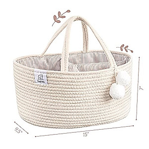 fephas Baby Diaper Caddy Organizer- Beige Rope Nursery Storage Bin- Portable Diaper Storage Basket for Changing Table and Car- Perfect Baby Shower & Registry Gift