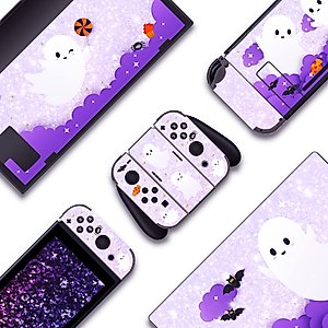 BelugaDesign Ghost Switch Skin | Halloween Spooky Cute Anime Cartoon Pastel Sticker Wrap Vinyl Decal | Kawaii Gothic Kids Girls Japanese l Compatible with Nintendo Switch (Switch Standard, Purple)