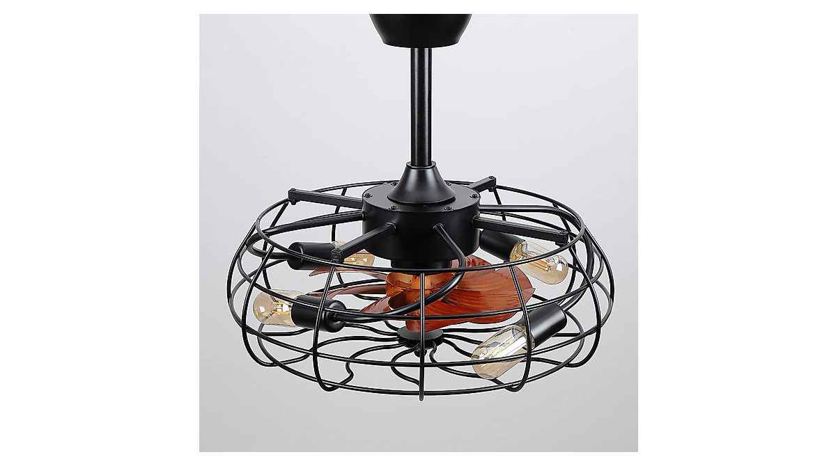 Asyko Caged Ceiling Fans with Lights - Black Outdoor Fan