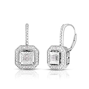 Natalia Drake Antique Style Drop Leverback Bridal 1/10 Cttw Diamond Earrings for Women in Rhodium Plated 925 Sterling Silver