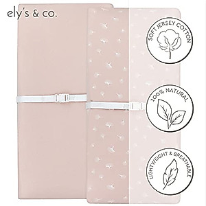 Ely’s & Co. Changing Pad Covers│Cradle Sheets 2-Pack — Combed, 100% Jersey Cotton for Baby Girl — Rosewater Pink, Pin Dots & Gingko Leaves