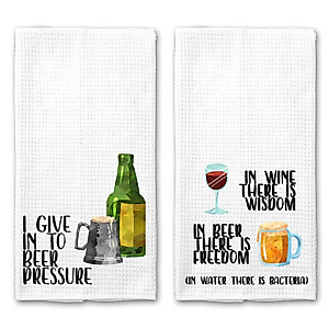Beer Wine Bar Towels Funny Saying Kitchen Towel - Gift Set of 2