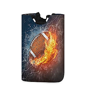 ALAZA American Football Fire Water Laundry Basket Hamper Large Storage Bin with Handles for Gift Baskets, Bedroom, Clothes