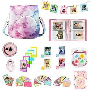 CAIYOULE Fujifilm Instax Mini 11 Camera Accessories Kit Bundle with Protective Case & Mini Album & Frames & DIY Sticker & Filter (Blue Pink Clouds)