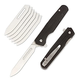 TENCHILON G36 Compact Folding Pocket Scalpel Knife, 6pcs 440C #60 Replaceable Blades, Contoured G10 Handle, Small Slim Gentleman's Flipper Utility EDC Knives with Pocket Clip