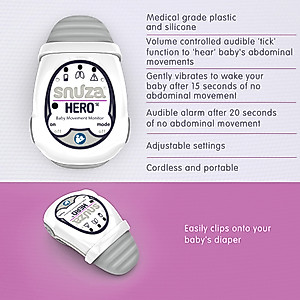 SNUZA Hero - Portable, Wearable Baby Abdominal Movement Monitor with Vibration and Alarm. - Newly Upgraded - Safer Sleeping for Infants.