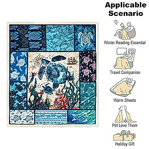 Zzkslife Sea Turtle Blanket Sherpa Fleece Blanket Cute Turtle Decor Animal Blanket for Bed Couch Stitch Blanket Blue Sea Turtle Gifts for Women(Turtle Throw,60"×80")
