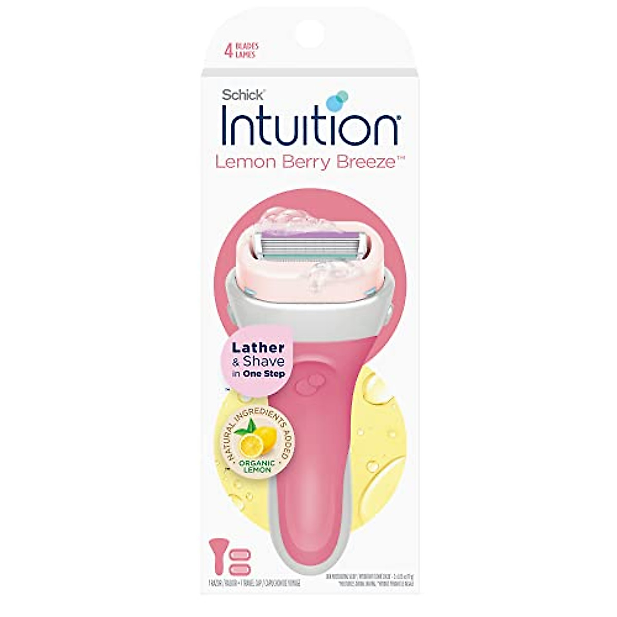 Schick Intuition Lemon Berry Breeze Razors for Women | 1 Razor & 2 Intuition Razor Blades Refill with Organic Lemon