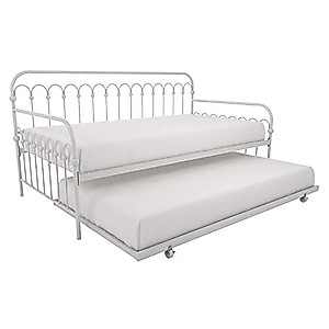 Novogratz Bright Pop Twin Metal Daybed and Trundle, Stylish & Multifunctional, Built-in Casters, White