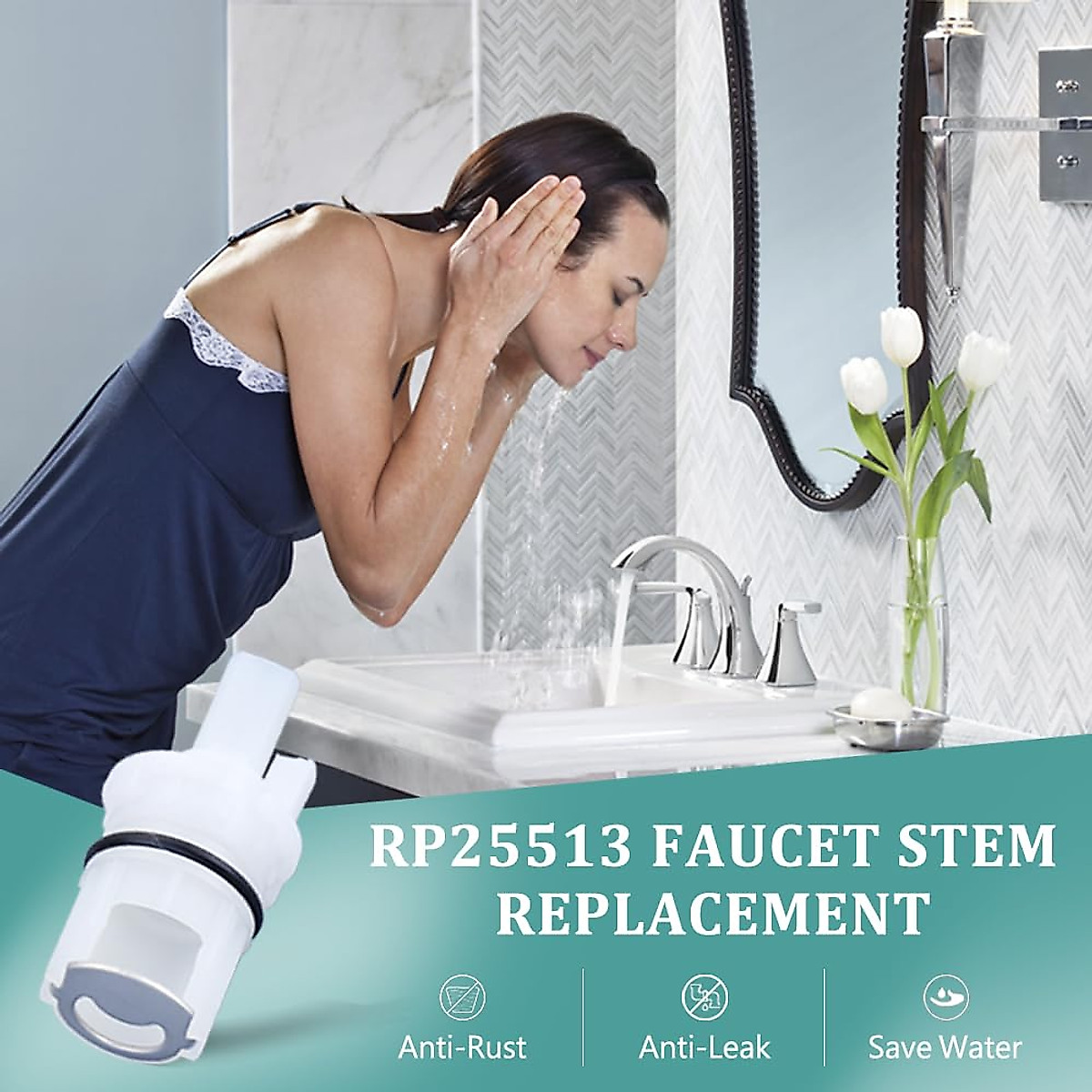 RP25513 Faucet Stem Assembly Parts Replacement Kit for Various Two Handle Faucet Repair Kit, Includes RP24096 Cartridge RP4993 Seat and Spring RP24097 Turn Stop1/4 (4pcs)