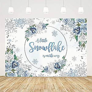 AIBIIN 7x5ft Winter Snowflake Baby Shower Backdrop for Baby Blue Silver Snowflake Floral Wonderland Photography Background Oh Baby Christmas Xmas Party Decoration Banner Supplies Photo Booth Studio