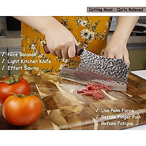 BLADESMITH Vegetable Cleaver Knife Effort Saving - Ultra Sharp Chinese Chef Knife Chopping Knife - Full Tang High Carbon Steel Meat Cleaver Forged Blade 7'' -SandalWood Handle - Light & Well Balance