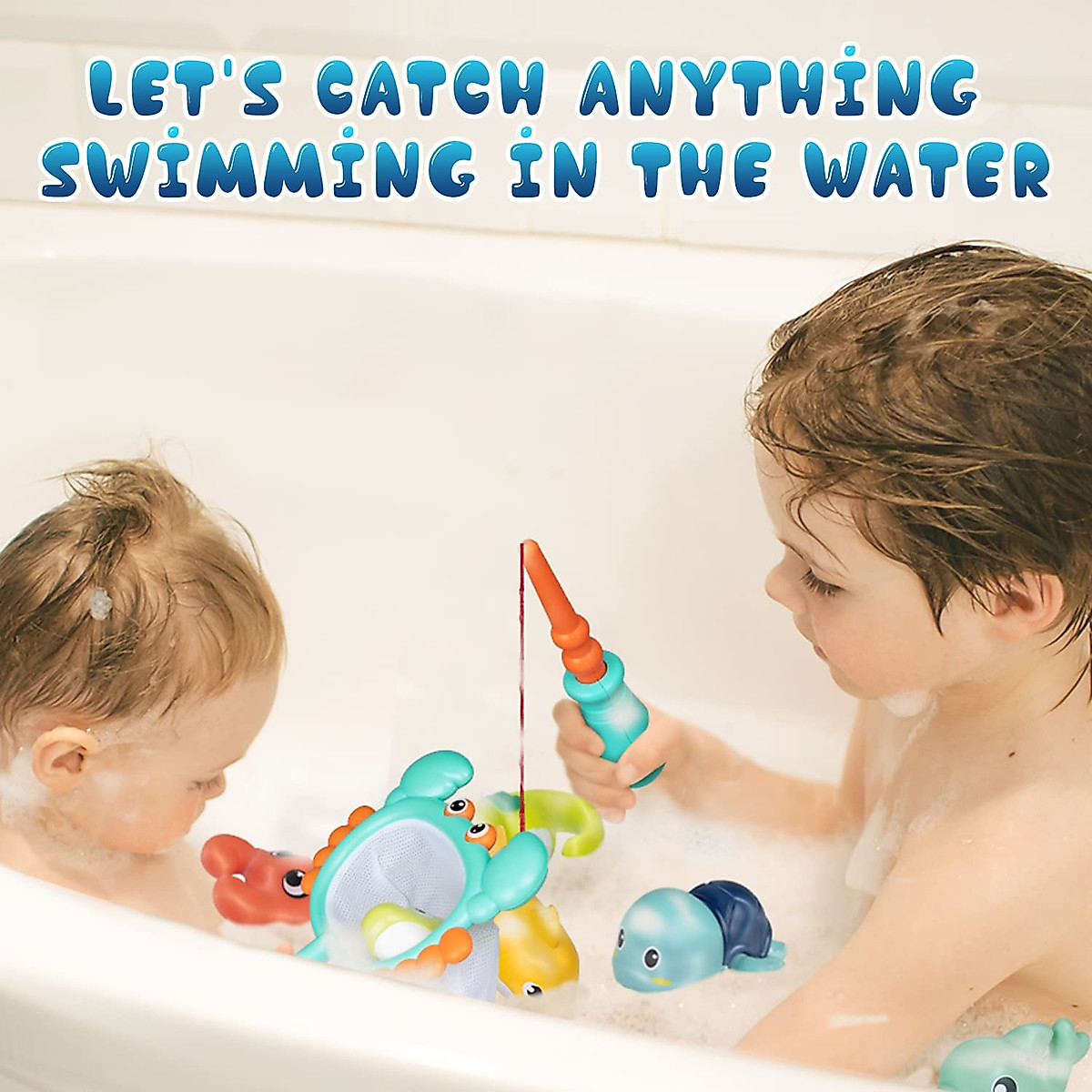 Niwoed Bath Toys Fishing Games with Fish Net, Bathtub Baby Bath Toys for Toddlers 1-3, Swimming Pool Water Toys for 1 2 3 4 5 Years Old Boys Girls, Bath Toys for Kids Ages 4-8 Birthday Gifts