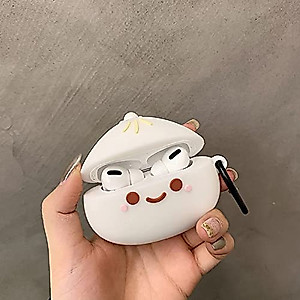 Cute AirPod Pro Case with Keychain Steamed Stuffed Bun Face Design Full Protective Silicone Cover Compatiable with AirPods Pro Case for Women and Kids