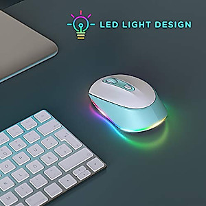seenda Bluetooth Mouse - Light Up Rechargeable Wireless Mouse (Bluetooth 3.0/5.0+USB) for Computer. Ultra Quiet Multi-Device Mouse for Notebook, Kids' Chromebook, Macs, and Windows - Mint Green