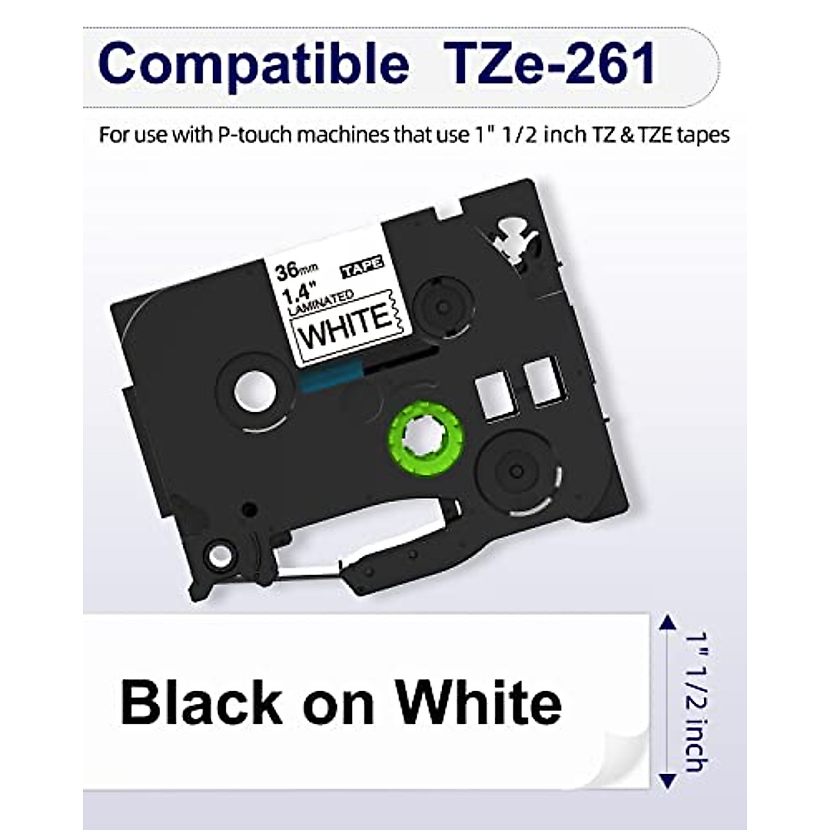 Unistar Compatible PTouch 36mm TZ Tape Replacement for Brother Label Maker 36mm Label Tape TZe-261 TZ261 for Brother Ptouch PT-P910BT T-P900 PT-3600 PT-550, 1-1/2 Inch Laminated Black on White, 2PK
