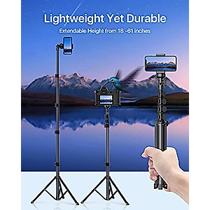 andobil 62'' iPhone Tripod Stand with Remote, Tripod for Samsung Galaxy S23 Ultra, Extendable Cell Phone Stand Lightweight Tripod Fit for iPhone 14 Pro Max, Samsung S22 S21, Android/Camera/GoPro