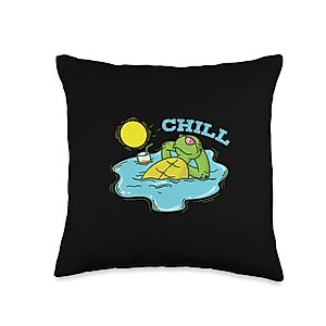 Turtle reptile carapace old Sauropsida Testudines Turtle Chilling in Pool Reptile Water Throw Pillow, 16x16, Multicolor