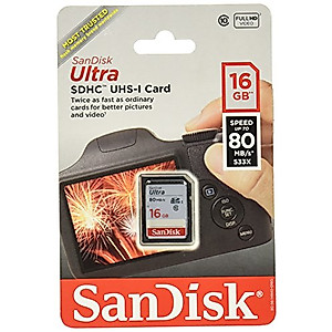 Sandisk Ultra SDHC 16GB 80MB/S C10 Flash Memory Card (SDSDUNC-016G-AN6IN)
