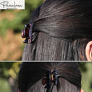 Parcelona French Classic Very Small 1 1/2" Claw Clips with Tight Spring Set of 3 Girls Hair Jaw Claw Clips Durable Styling Women Hair Accessories, Made in France (Tortoise Shell Brown)