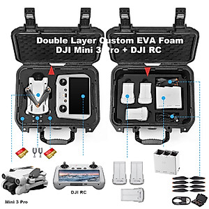 Lekufee Waterproof Hard Carrying Case Compatible with DJI Mini 3 Pro (DJI RC) and DJI RC Remote Controller and DJI Mini 3 Drone Accessories (Case Only)