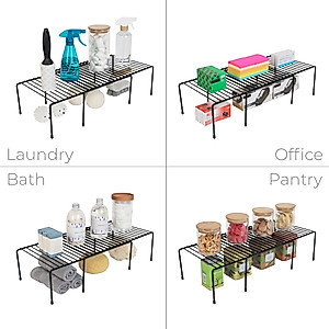 Smart Design Extendable Storage Shelf – Lengthen from 16 to 32.5 in., Black – Sturdy Steel Pantry Organizer with Rust-Resistant Finish and Non-Slip Feet for Easy Home Organization and Storage