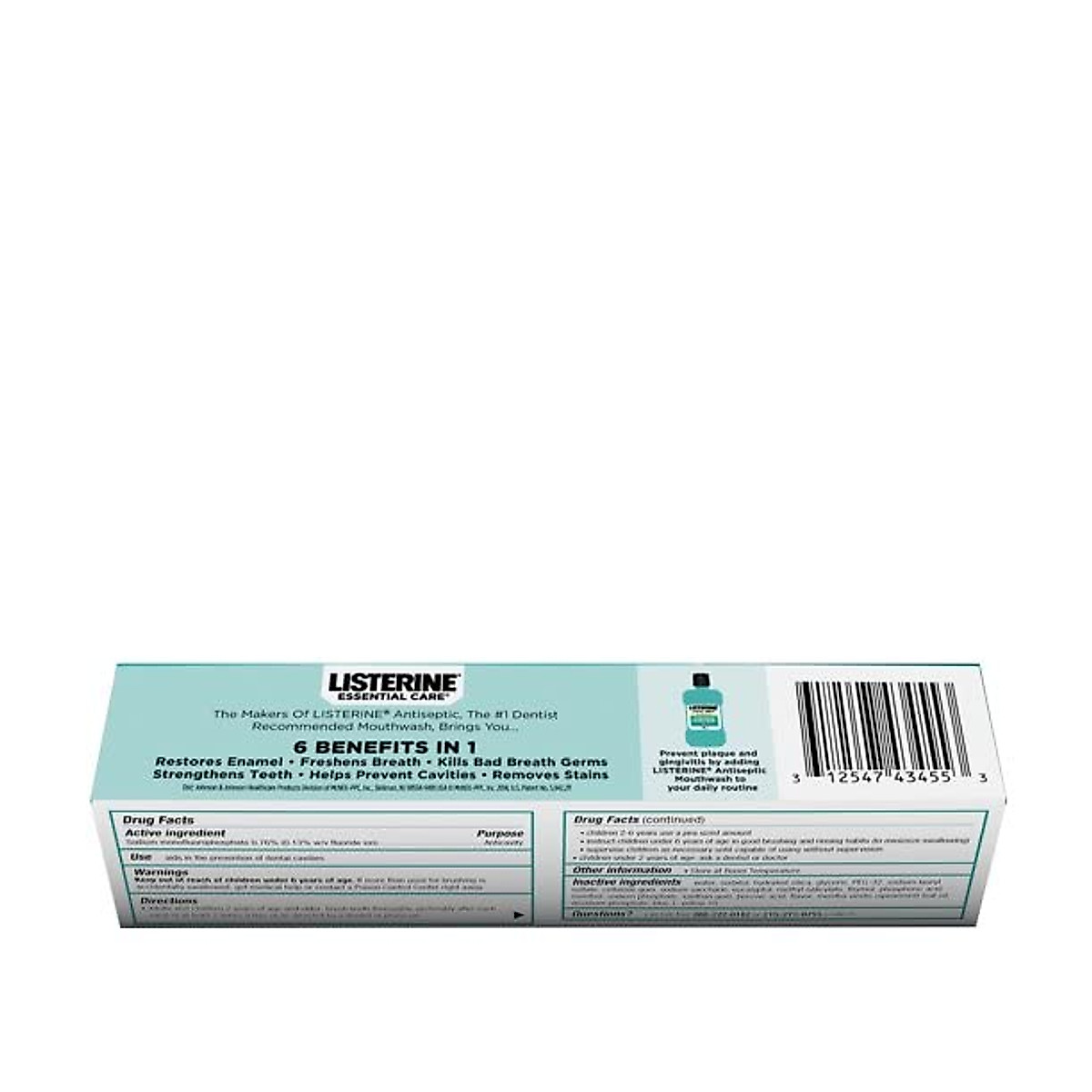 Listerine Essential Care Fluoride Toothpaste Gel-Mint, 4.2 Ounce (Pack of 2)