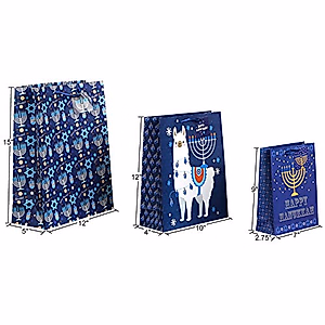 Iconikal Hanukkah Gift Bag Set, 16 Bags 3 Sizes, 32 Sheets of Tissue Paper