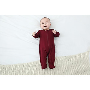 GUISBY Long Sleeve Sleepers Baby, Rayon Footed Pajamas Long Sleeve with Mitten Cuffs 3-6 Months Maroon