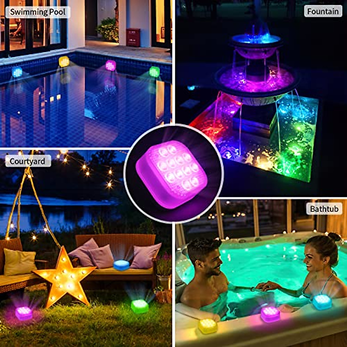 Purheme Rechargeable Submersible Pool Lights with Remote, Waterproof Underwater USB-C Charging ...