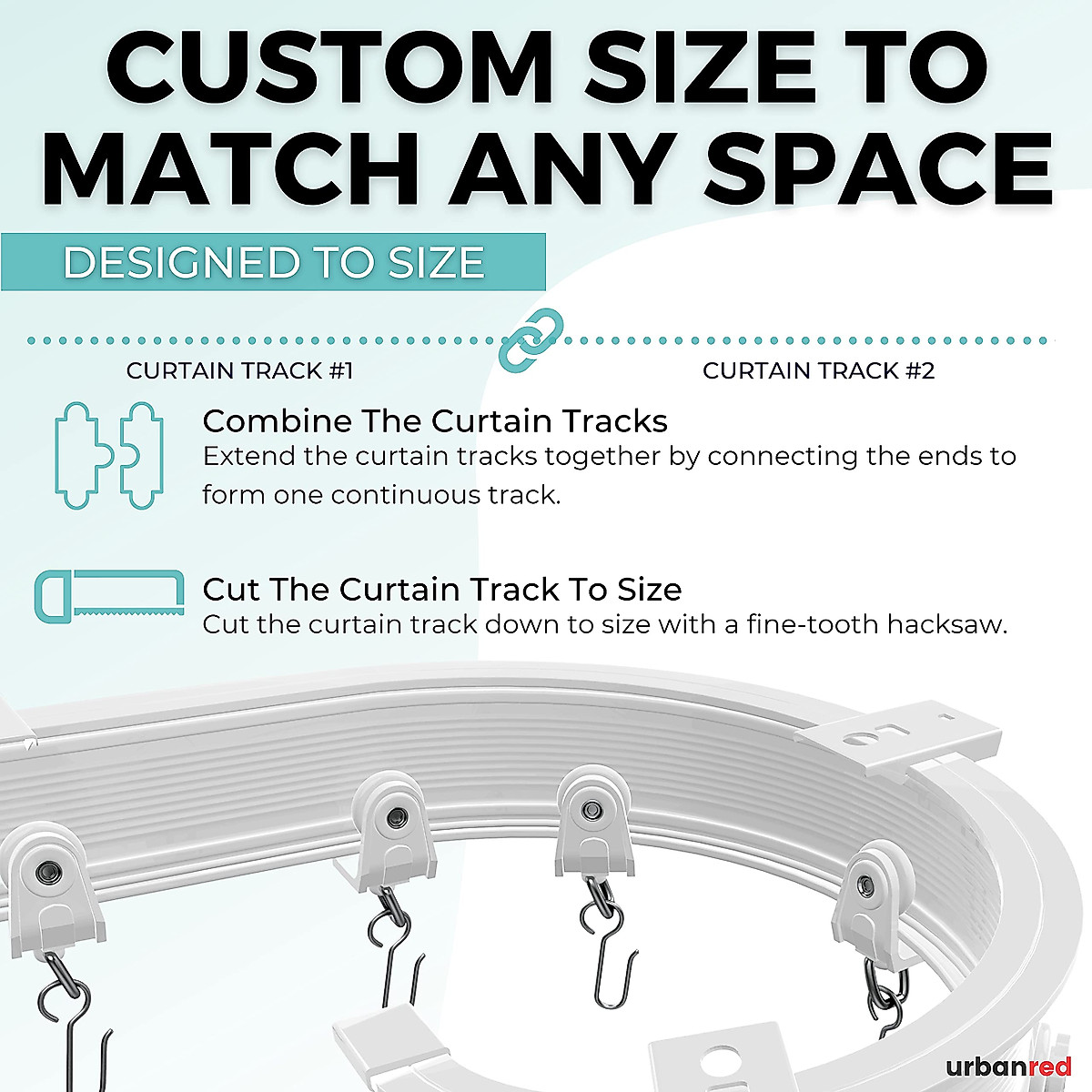 UrbanRed Flexible Bendable 32.8FT 10m Ceiling Curtain Track for Room Divider, Shower, Curved Slide Rail, White