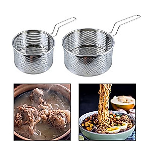 JUNXIAN Deep Frying Basket Stainless Steel Frying Basket Kitchen Frying Basket Noodle Dumpling Strainer Frying Pan Frying Basket Frying Net(Large)