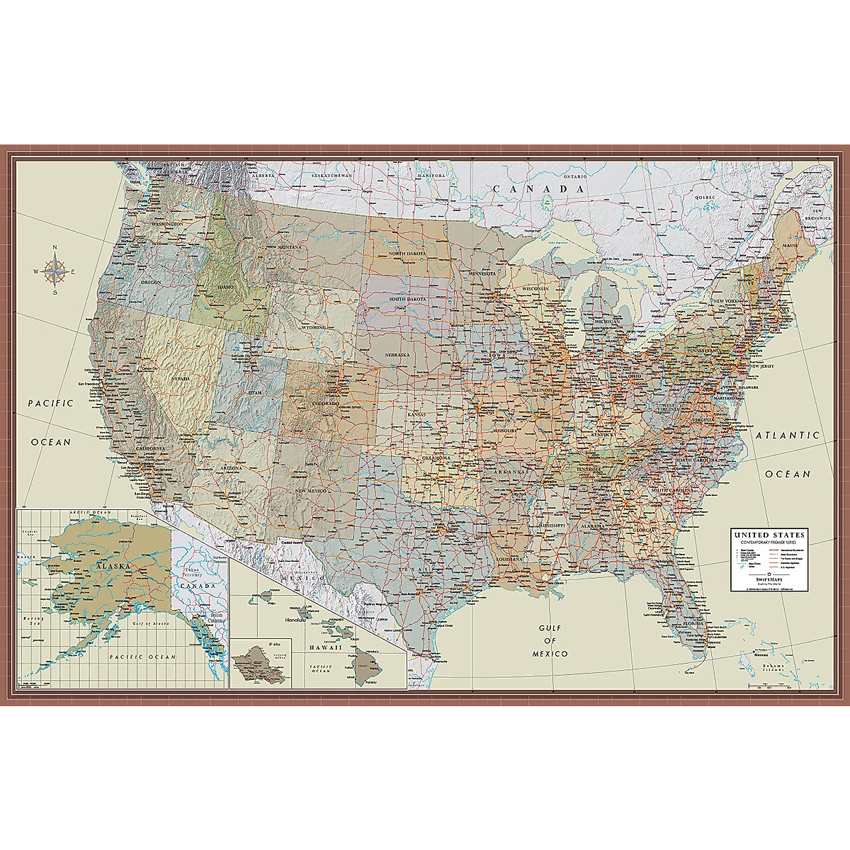 Swiftmaps World and USA Contemporary Premier 3D Two Wall Map Set (24x36 Laminated)