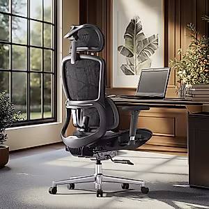 Hbada E2 Office Chair, Computer Chair with Adjustable 3D Armrest, Swivel Office Chair -Adjustable Headrest with 3D Lumbar Support and PU Wheels Black
