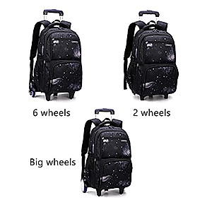 VIDOSCLA Elementary Galaxy Teens Rolling Backpack Kids Boys Luggage with Wheels Trolly BookBag for School-2 Wheels