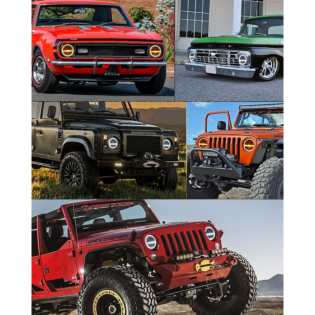 UNI-SHINE 7 inch led headlight, 7" round LED Headlights H6024 led Headlight White Halo Headlight Running Amber Turn Signal Seal Beam Compatible with Jeep Wrangler JK TJ JL CJ