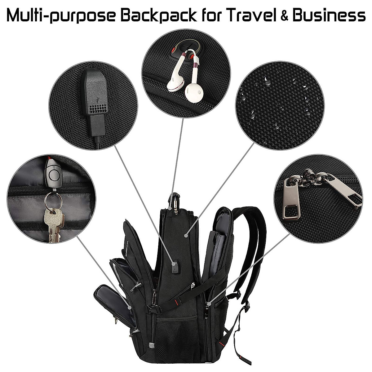 18.4 Laptop Backpack for Men, 55L Extra Large Gaming Laptops Backpack with USB Charger Port, TSA Friendly Flight Approved RFID Anti-theft Pocket, Water Resistant Suiltable for Travel Business Work