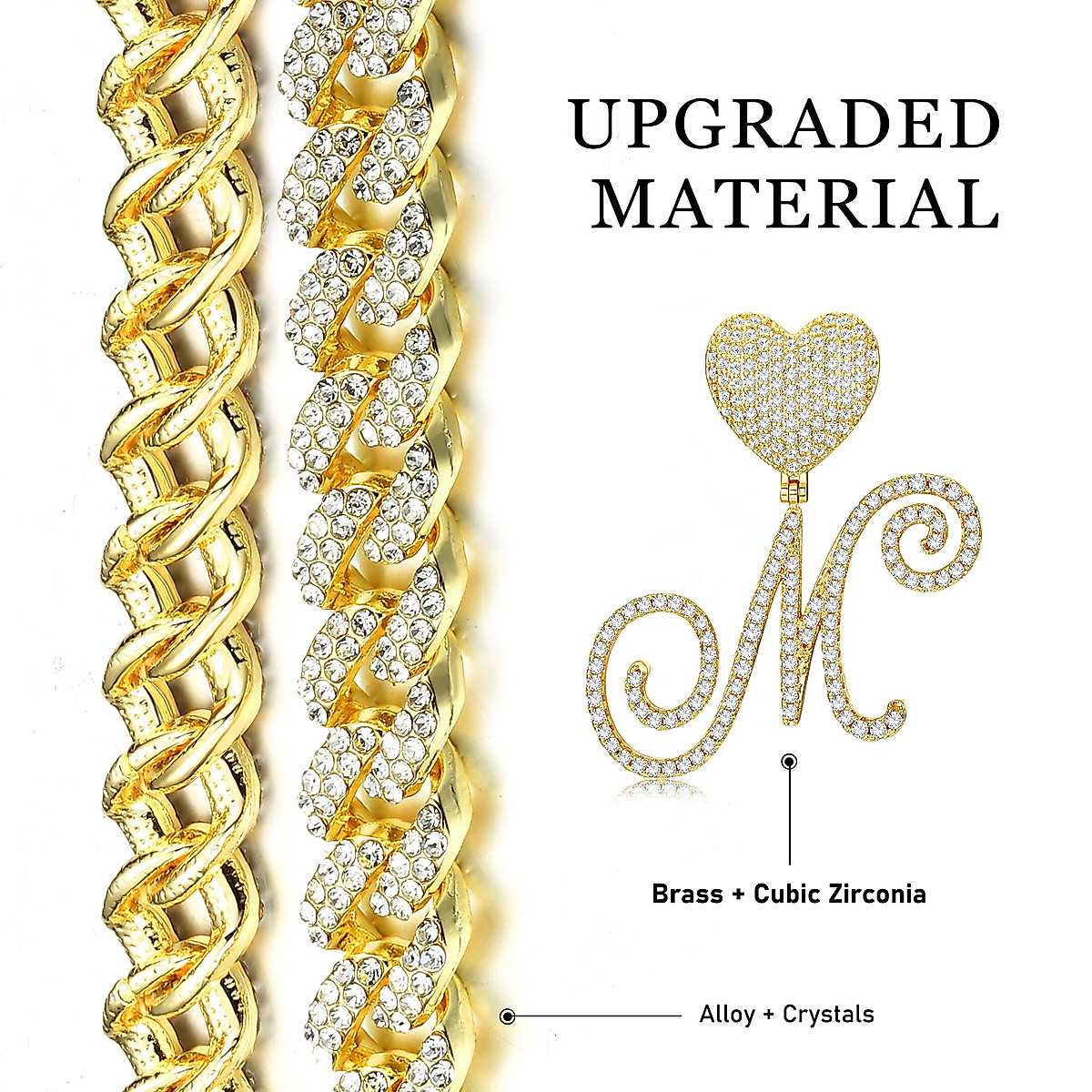 Krfy Cursive Gold Initial Pendant Necklace Iced Out Miami Cuban Link Chain for Women 18K Gold Plated Alphabet Letter Pendant Choker Hip Hop Chain Trendy Rapper Jewelry