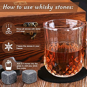 Whisky Glass Set for Men, Elegant Whisky Stones Set Included 8 Granite Whisky Rocks Chilling Stones and 2 Whisky Glasses, Nice Gift for Father’s Day, Valentine's Day and Anniversary