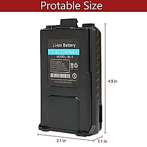 BAOFENG Orignal Extended Battery BL-5 2100mAh High Power Battery Replacement Battery for Two-Way Radio UV-5R BF-F8HP BF-F8RT BF-F8 BF-F8+ UV-5RX3 UV-5RE UV-5RTP R3 MK2 MK3X MK5 Plus Etc